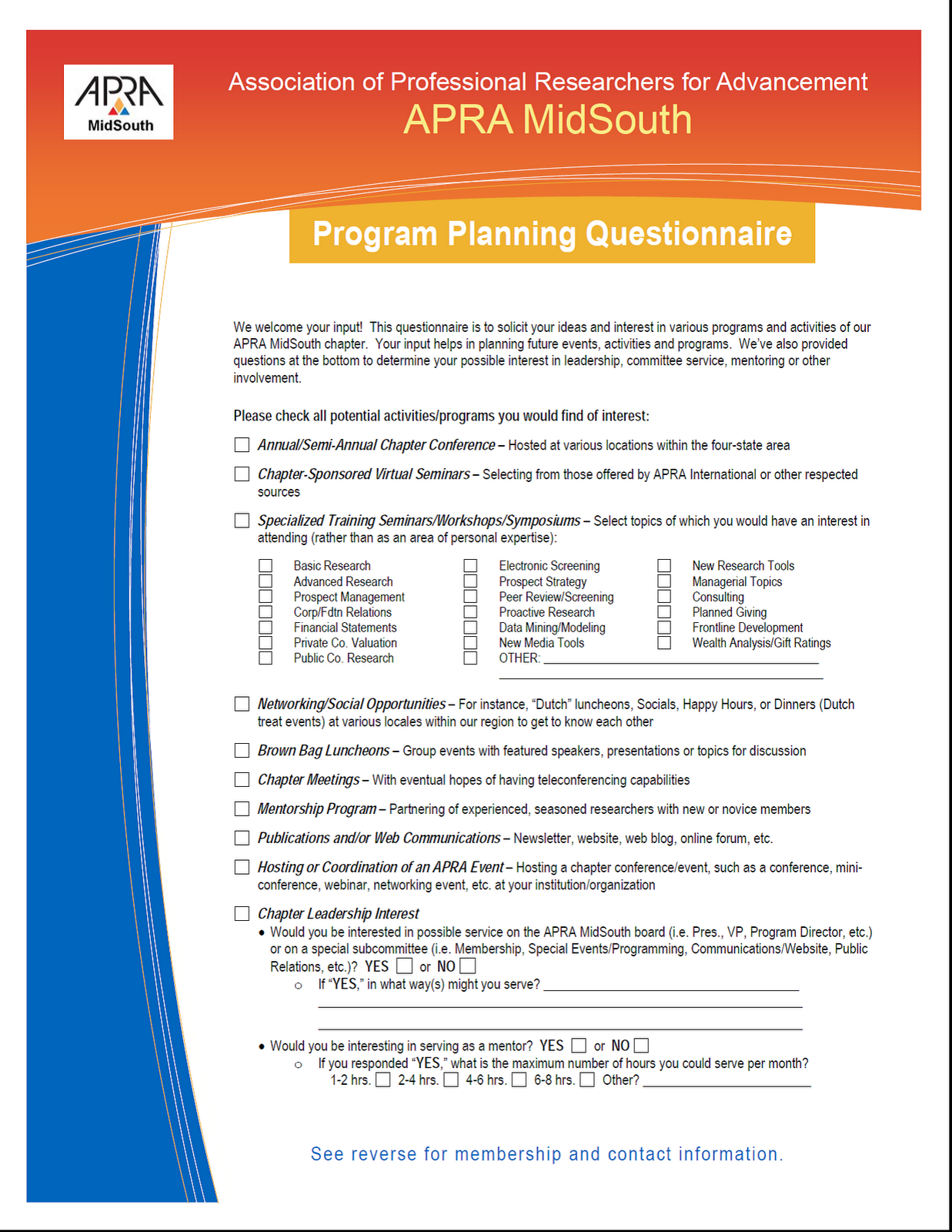 APRA MidSouth: APRA MidSouth Membership Application and Questionnaire ...