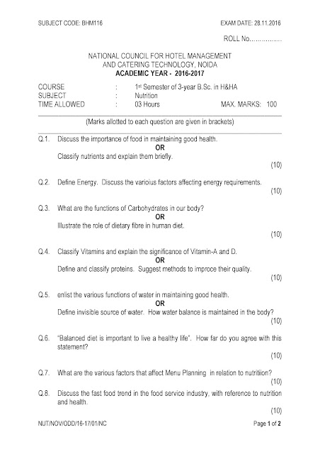 Nutrition Notes for IHM First Semester students: 2020