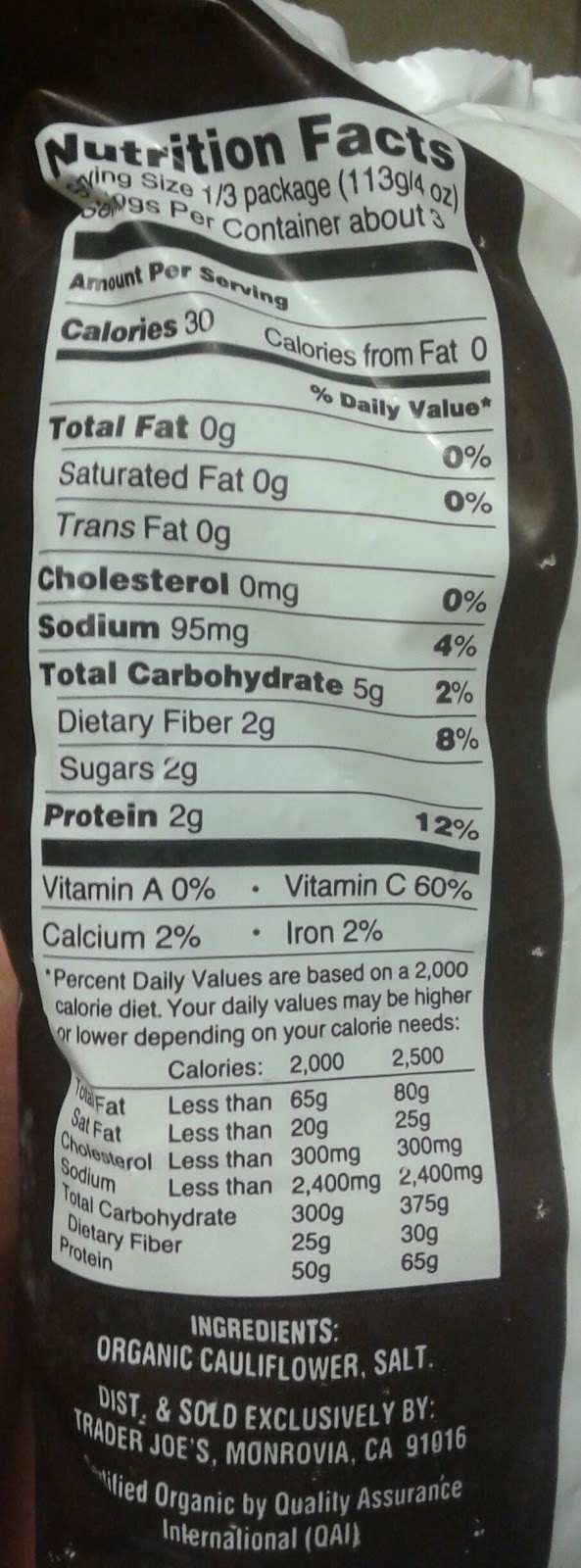 Cauliflower Rice Nutrition Label at Jean Begaye blog