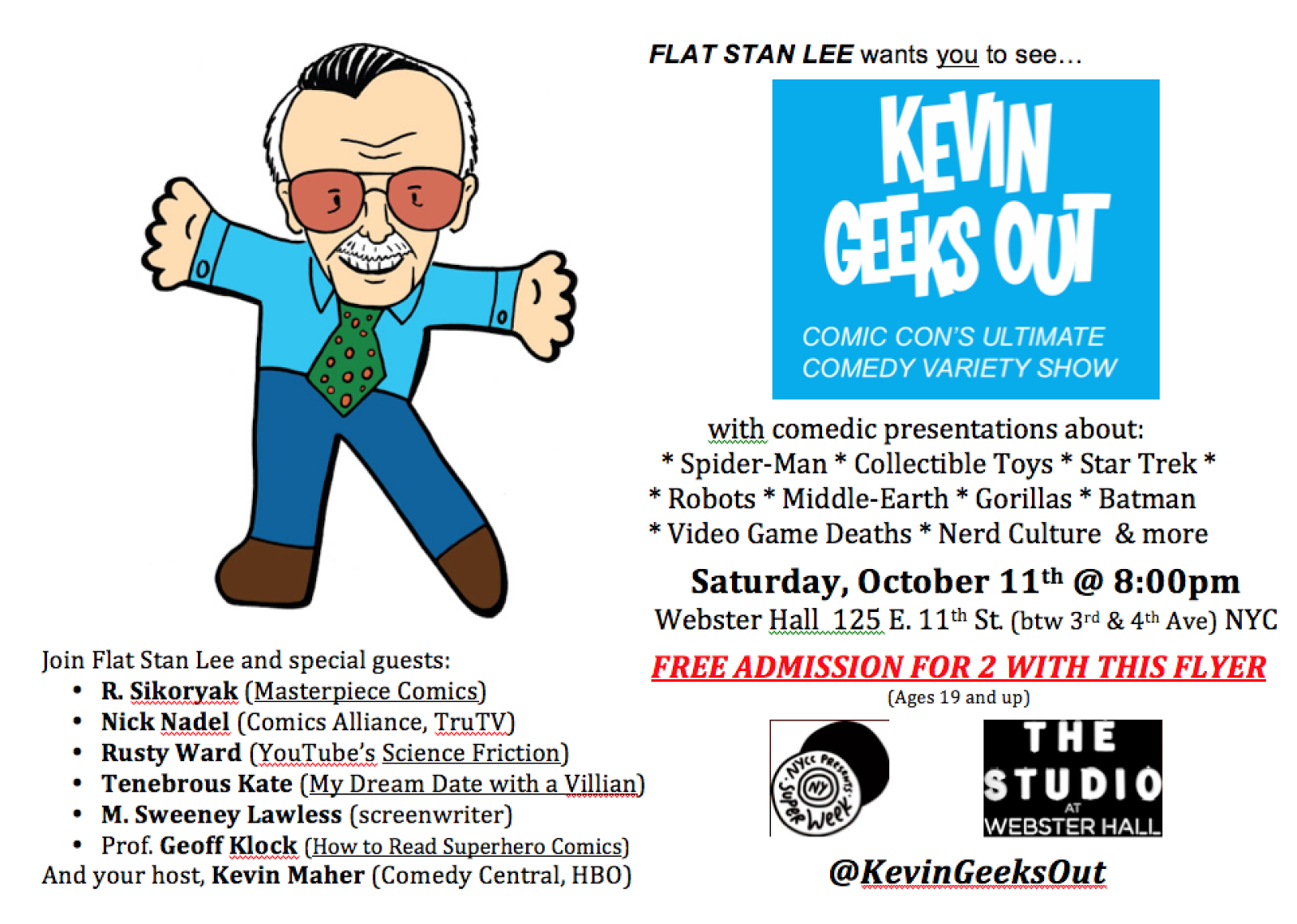 FREE TICKET to KEVIN GEEKS OUT – NY COMIC CON SHOW — KEVIN GEEKS OUT