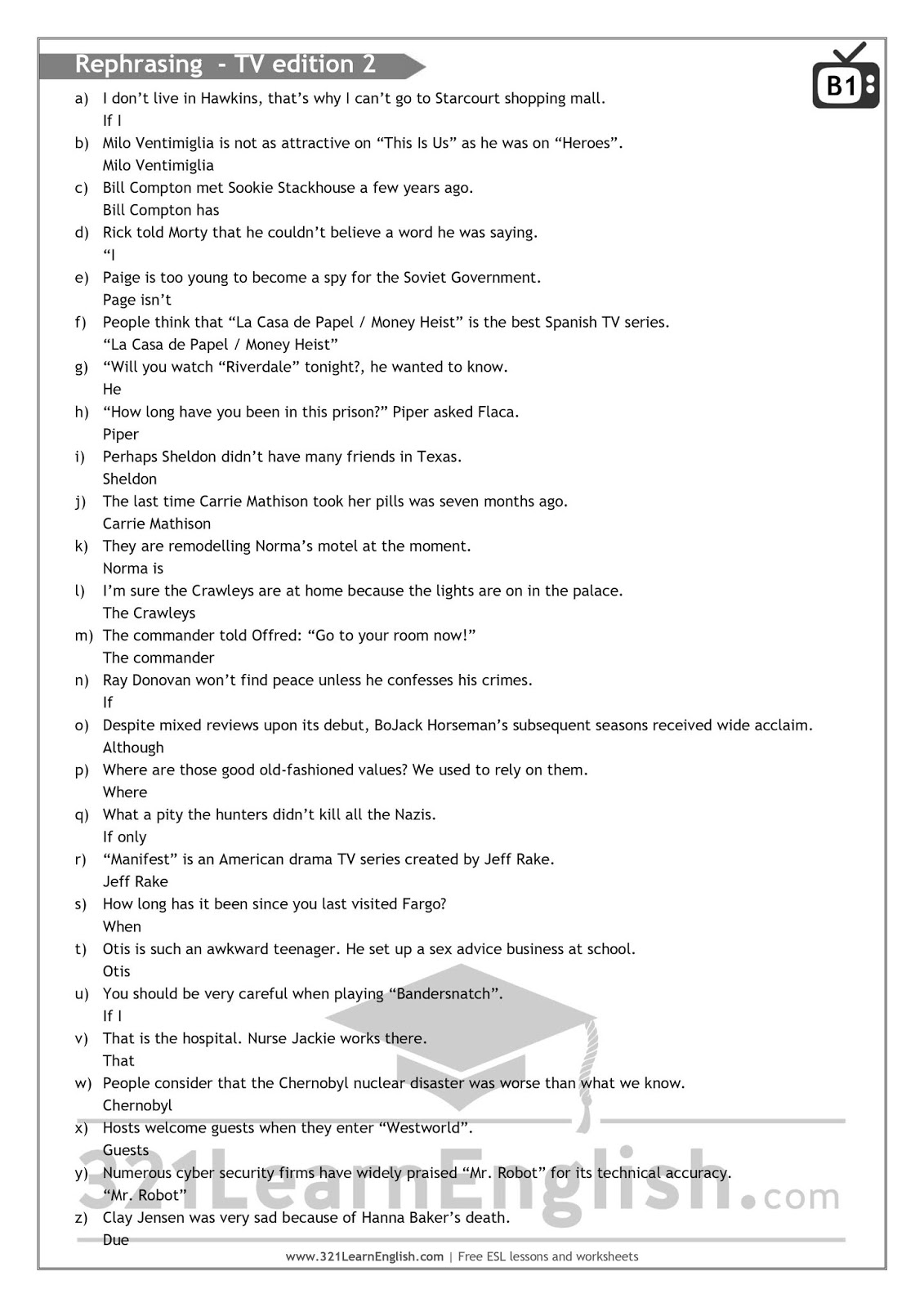 321 Learn English.com: Use of English - Rephrasing - TV Edition 2