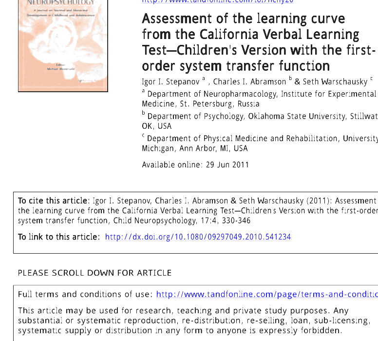 California Verbal Learning Test - Verbal Learning Psychology