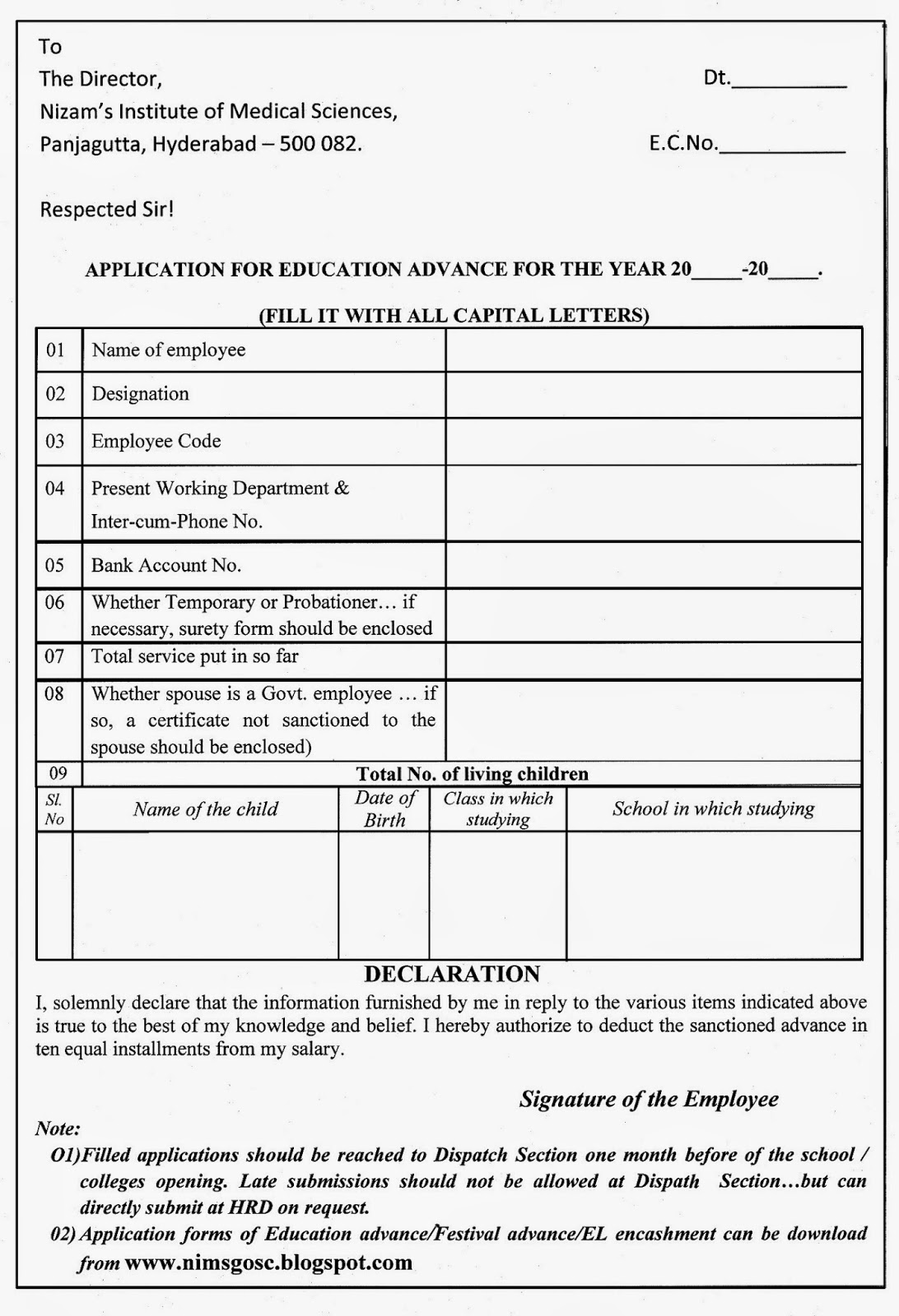 nimsgosc: Festival Advance/Education Advance/EL Encashment Forms