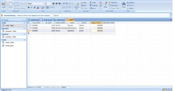 Basis Data`: Database "Rental Mobil"