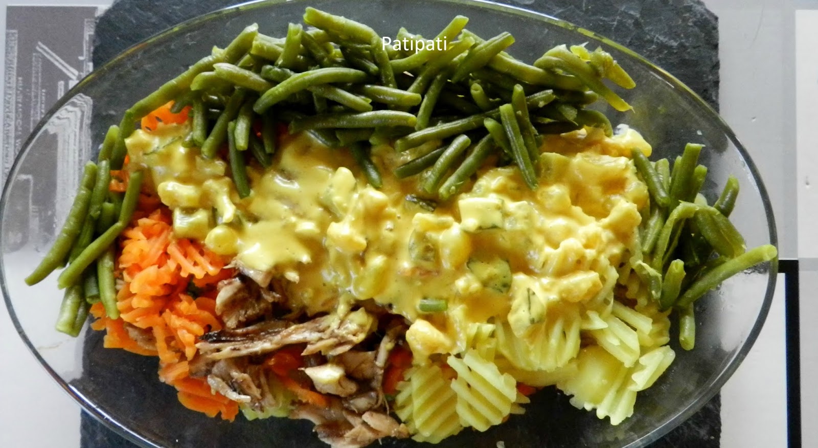 Plat de légumes aux pomme de terre,lamelles de poulet- sauce Blackwels