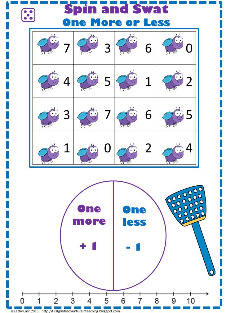 Kathy's First Grade Adventure: Spin and Swat - One More and One Less