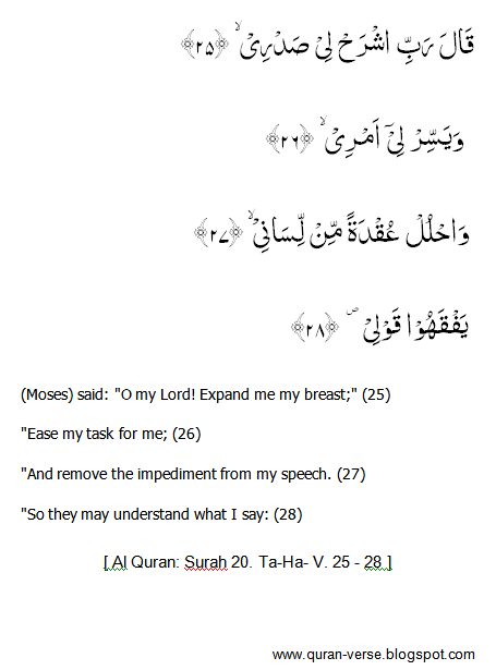 Quranic Verses: Al Quran: Surah 20. Ta-Ha- V. 25 - 28