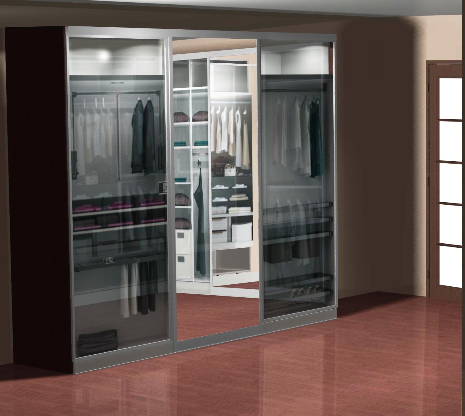 Diseño de vestidor con puertas correderas con espejo central