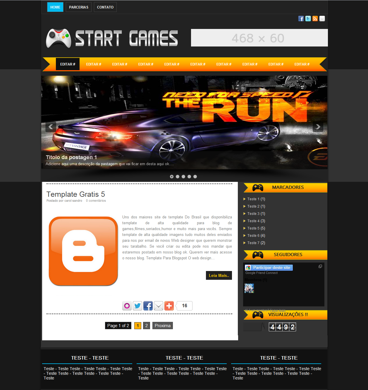 Template Editável Para Blog de Games | Fatality Design