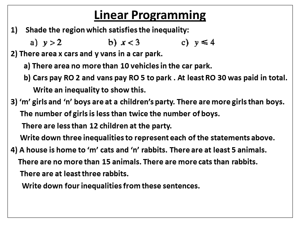 Math 10: CHAPTER 4: LINEAR PROGRAMMING