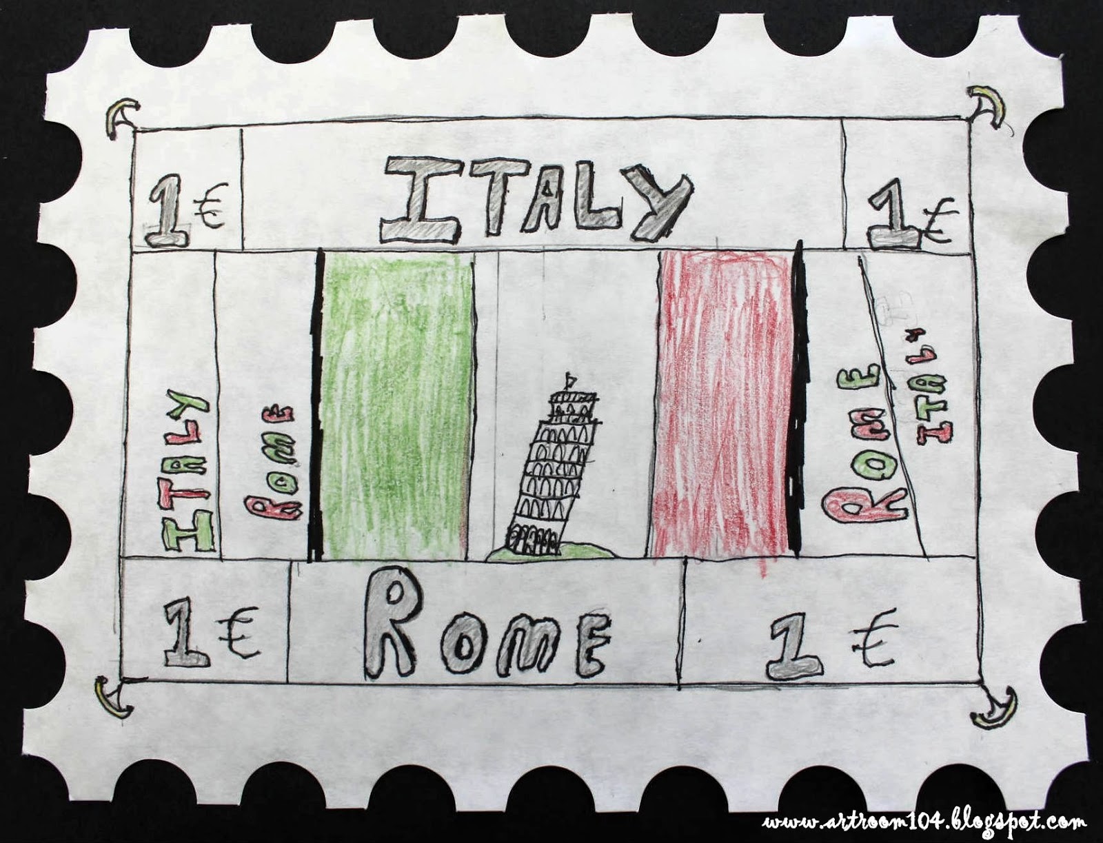 Art Room 104: 6th Grade: Foreign Country Stamp Designs