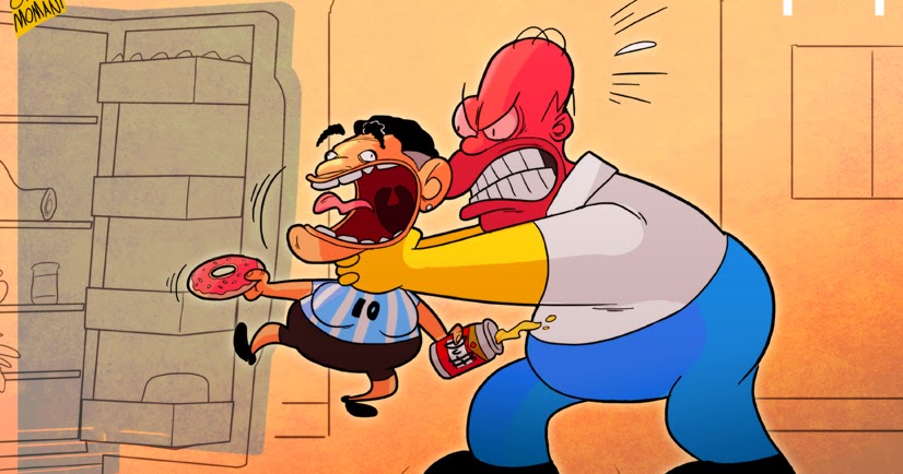 Omar Momani cartoons: Homer Simpson chokes Maradona