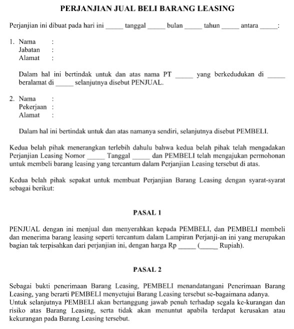 Surat Perjanjian Contoh Surat Perjanjian Leasing Yang Baik Dan Benar ...