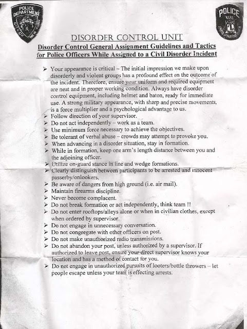 emergency: OWS Grabs NYPD Disorder Control Unit Cheat Sheet