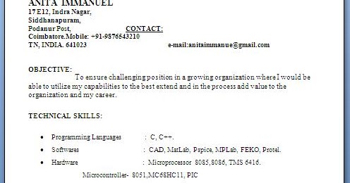 B Tech CSE Fresher Resume Format in Word Free Download