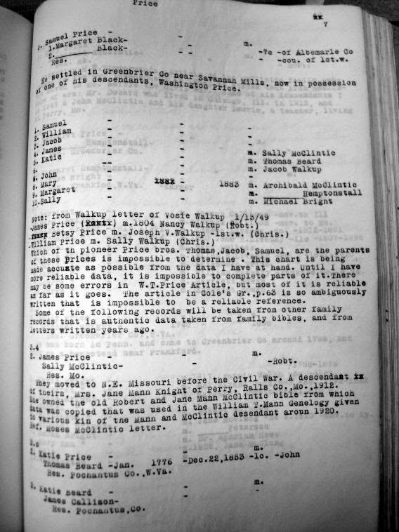 Pocahontas Commentator Plus: Price Family Tree