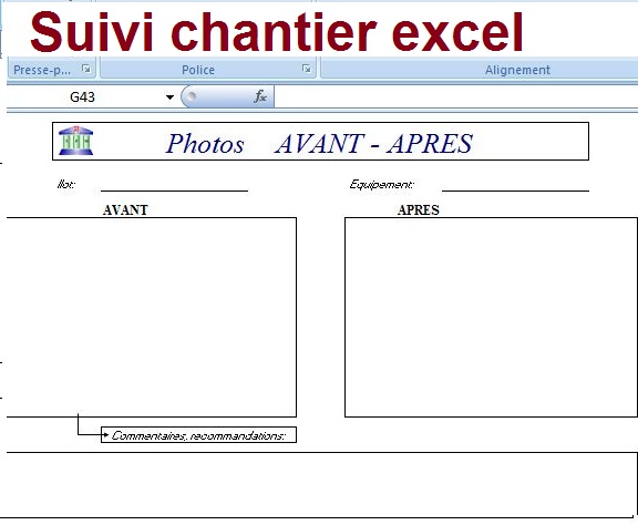 Suivi chantier excel 2