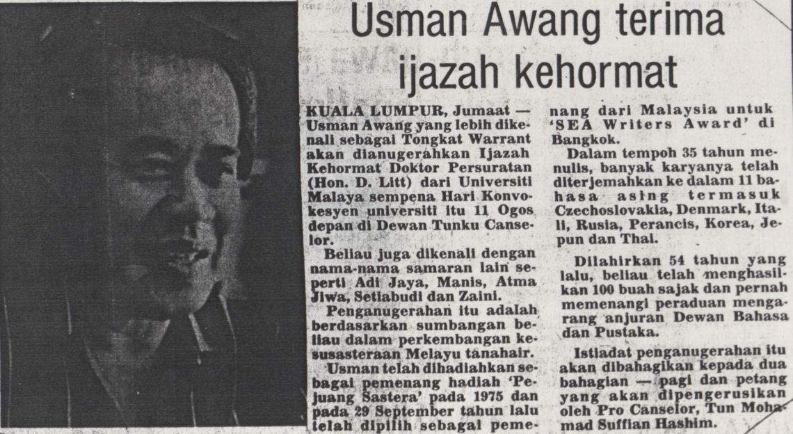 Dia.... Tongkat Warrant : Keratan Akhbar Mengenai Usman Awang