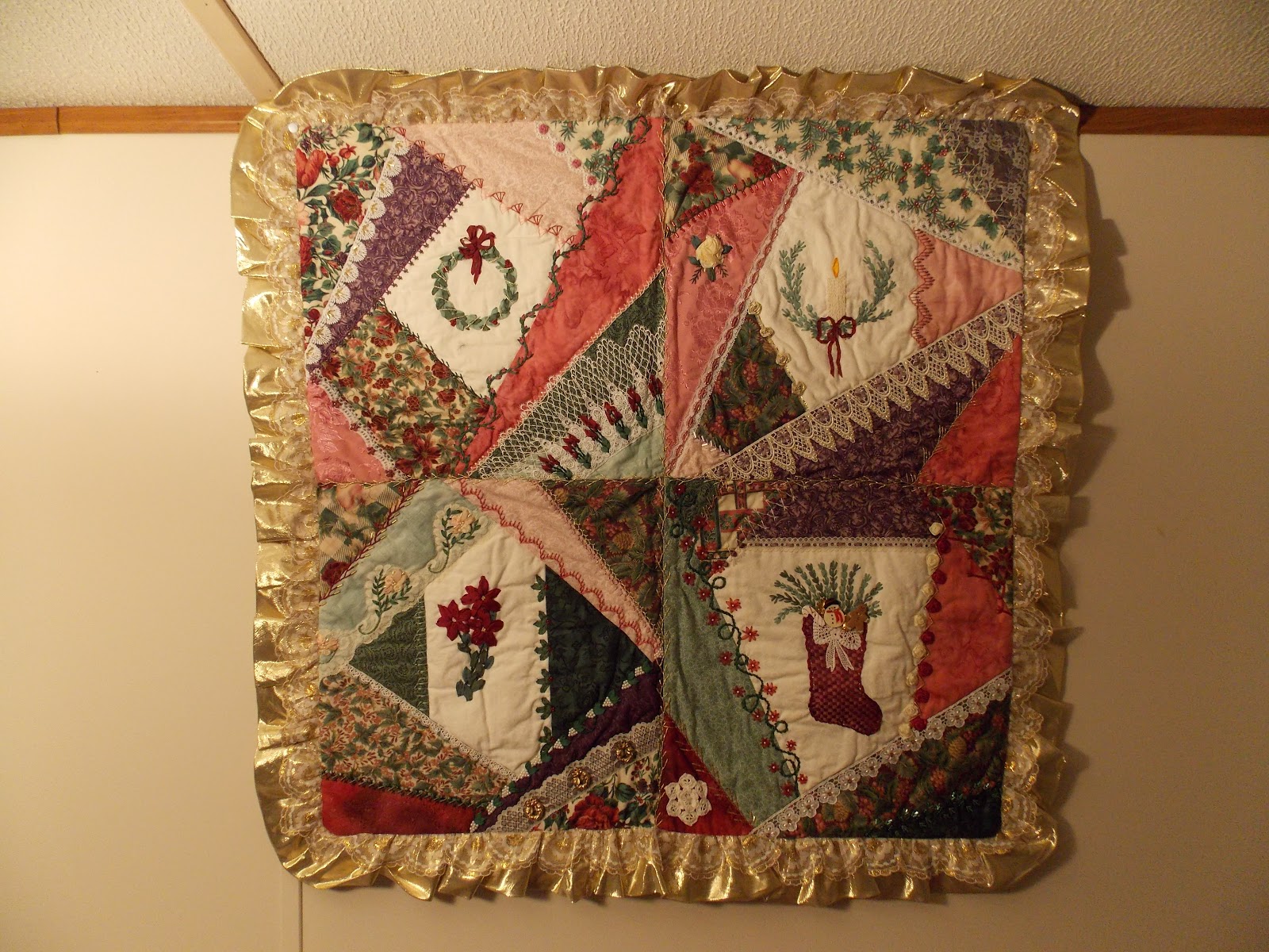 The Beaded Needle: Crazy Quilted Christmas Wall Hanging