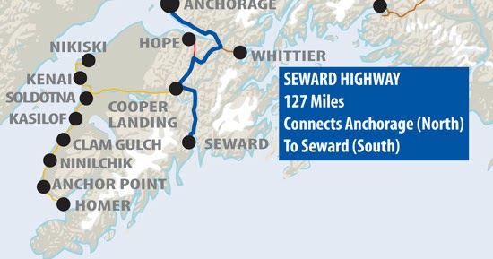 Maps of Alaska Roads By Bearfoot Guides: Map of The Seward Highway, Alaska