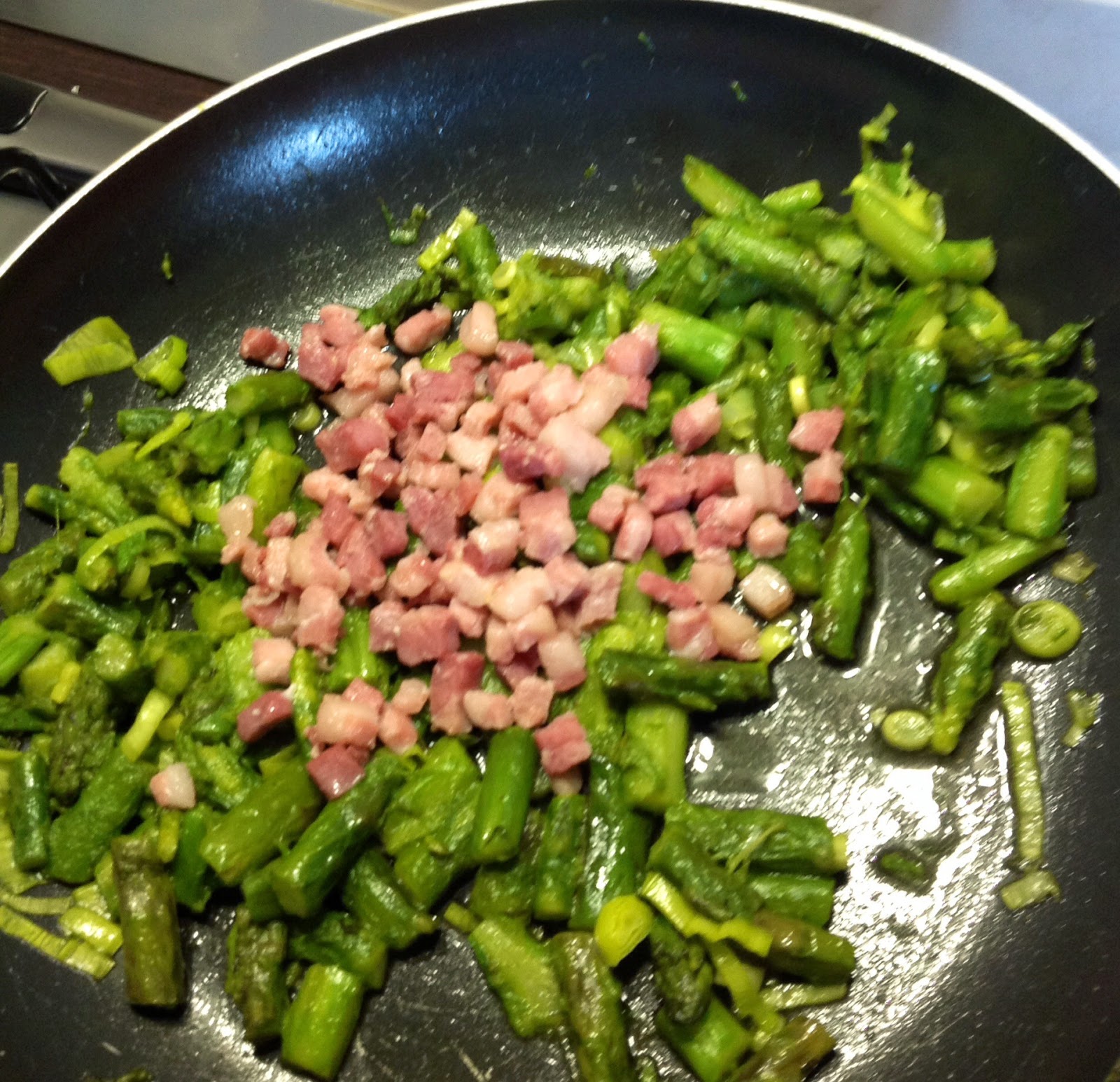 Colla&Cannella: "Cicche con asparagi, porro e pancetta affumicata"