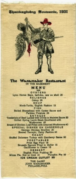 T C C: John Wanamaker's Thanksgiving Menu - 1901