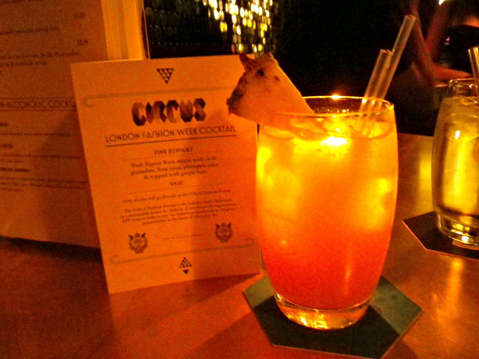 Pink Runway cocktail, with Pink Pigeon at CIRCUS - Thoroughly Modern Milly