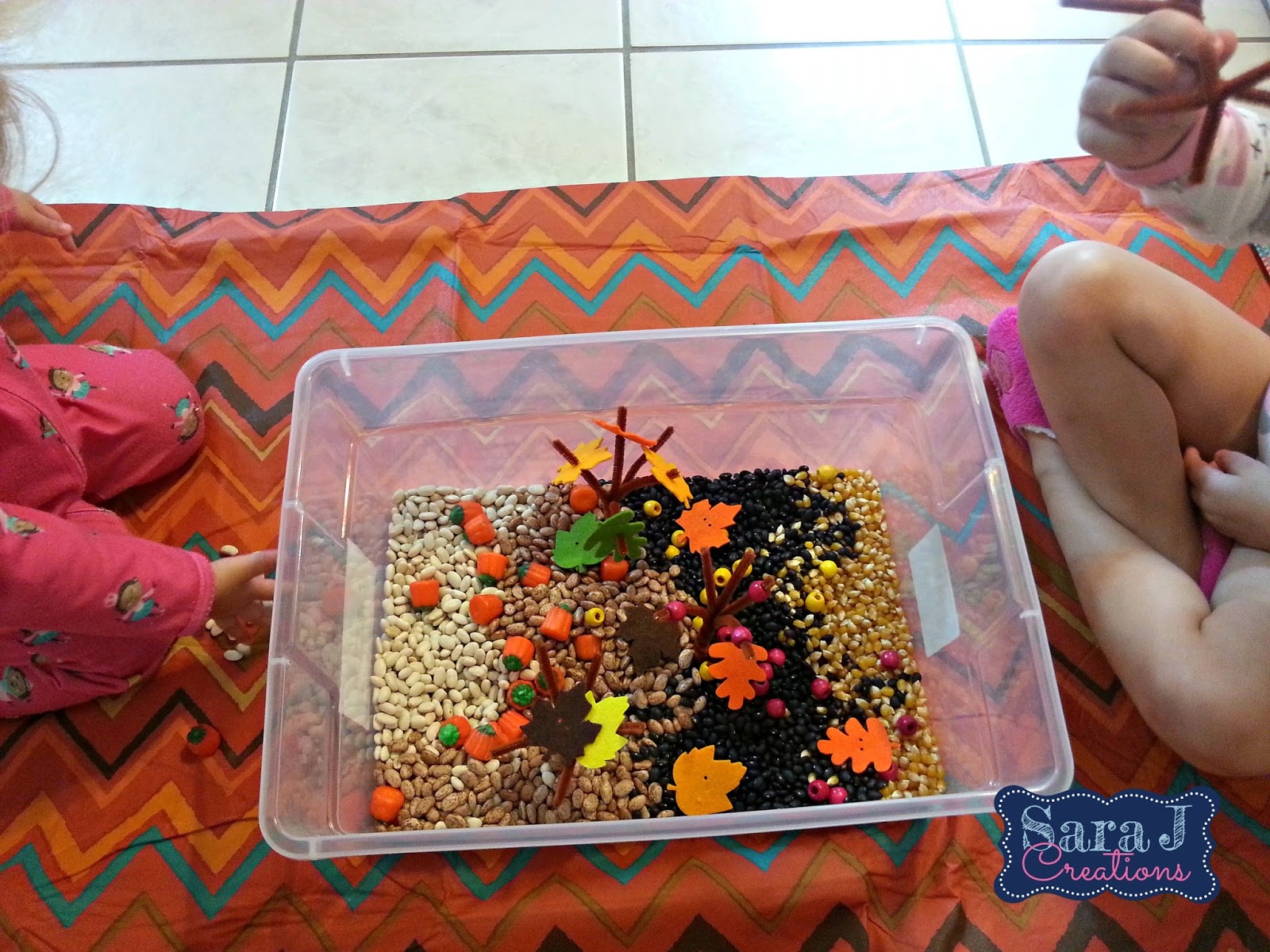 Apple Orchard and Pumpkin Patch Sensory Bin | Sara J Creations