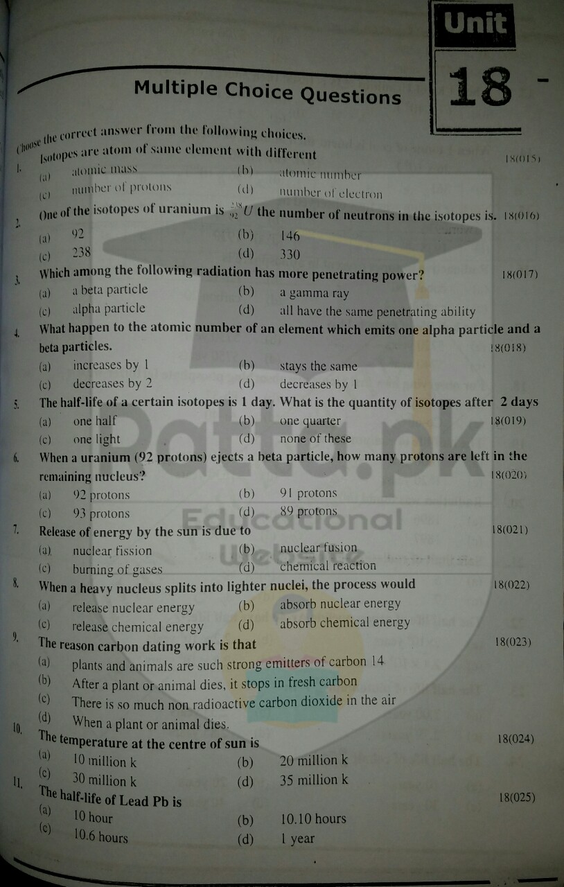 10th Physics Chapter 18 MCQs Solved | Matric Physics Notes - Ratta.pk 10th Physics Chapter 18 MCQs Solved | Matric Physics Notes - Ratta.pk