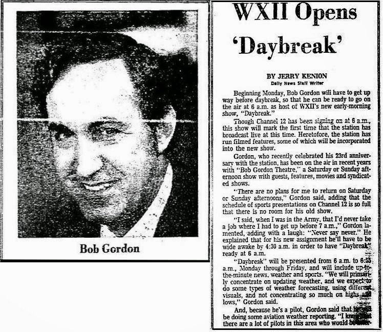 Piedmont Triad Nostalgia: Bob Gordon WXII 12 1976