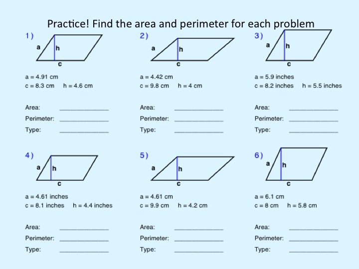 Mr. Lattanzi's Math Blog: Area & Perimeter of Parallelograms