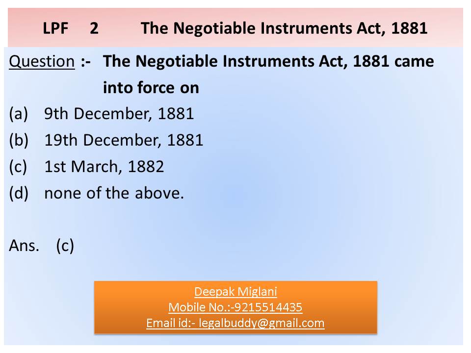 Legal Point: The Negotiable Instruments Act, 1881