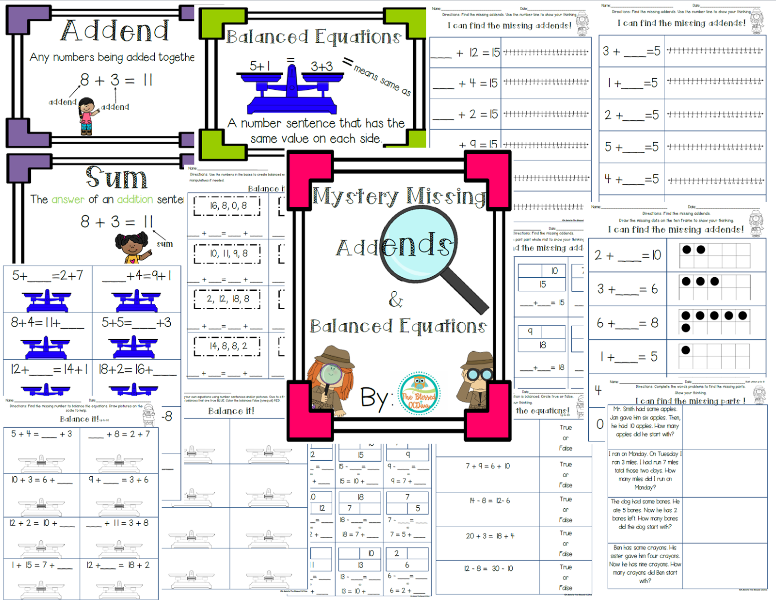 Balanced Equations & Missing Addends-New product | The Blessed OCDiva