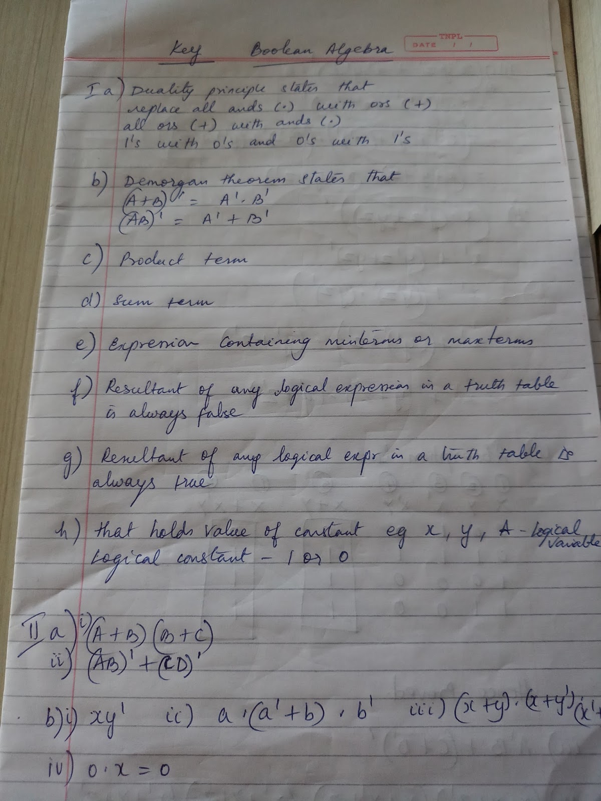 12ECPS: BOOLEAN ALGEBRA TEST