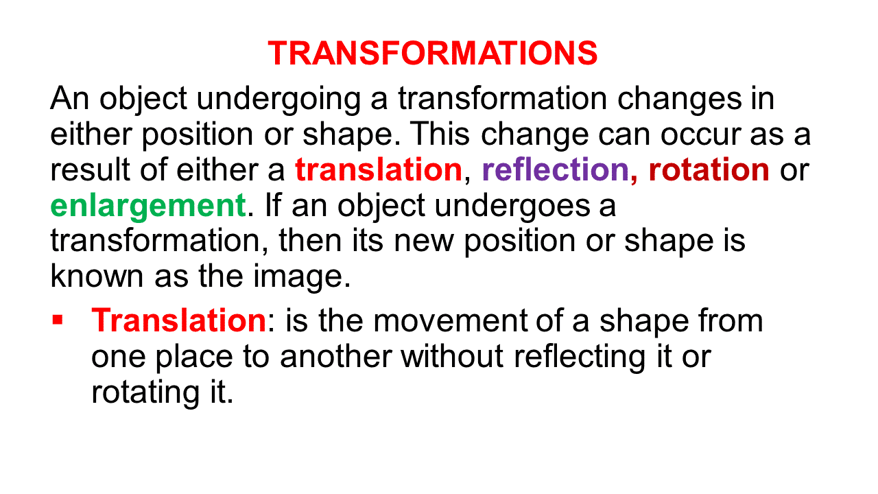 Math 10: CHAPTER-6: TRANSFORMATIONS