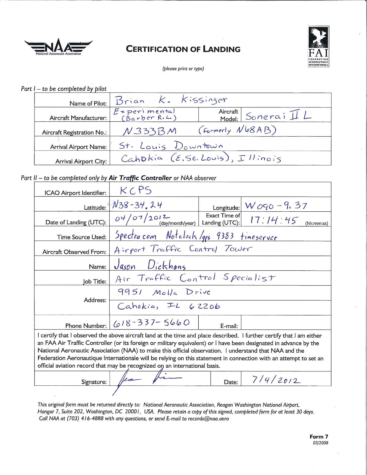 The Aero Experience: Brian "Brain" Kissinger's Landing Certification ...