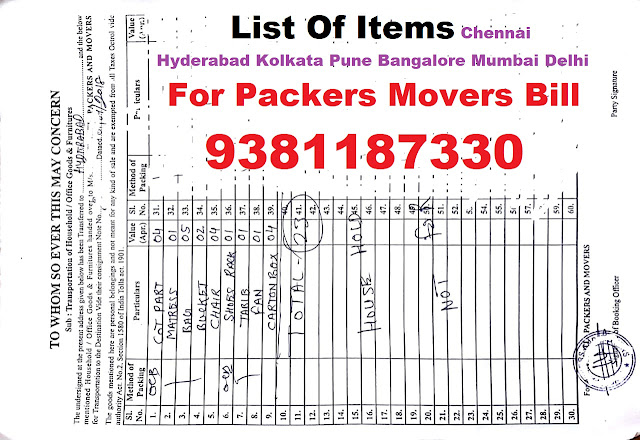 100% 9380223600 ORIGINAL GST Packers Movers Bill For Claim Chennai ...