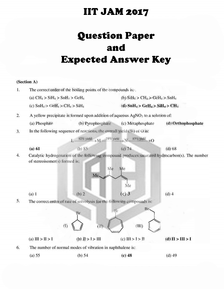 IIT JAM 2017 Question Paper with Answers - All 'Bout Chemistry