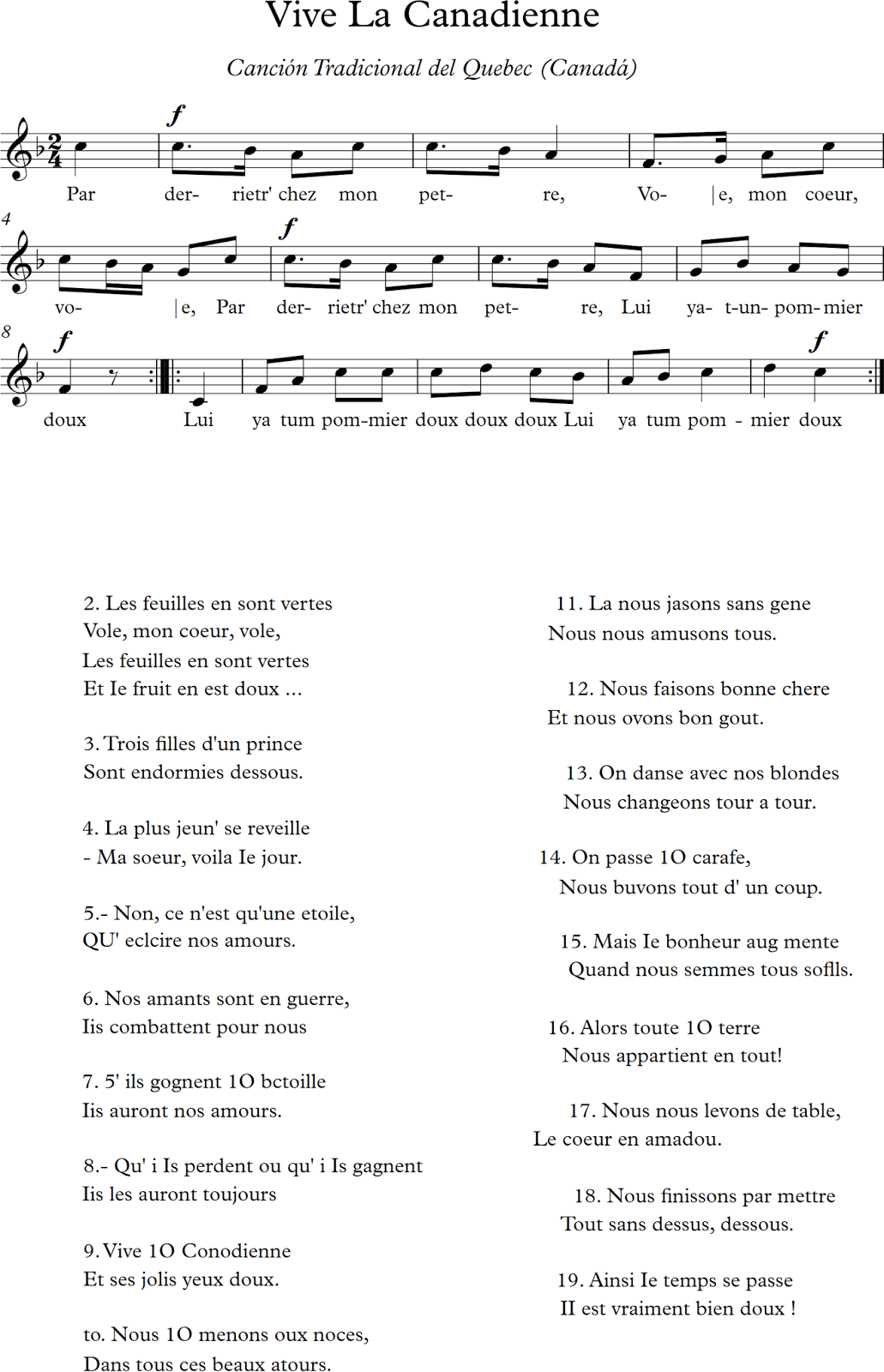 Vive la Canadienne. Partitura para flauta dulce - Descubriendo la Música