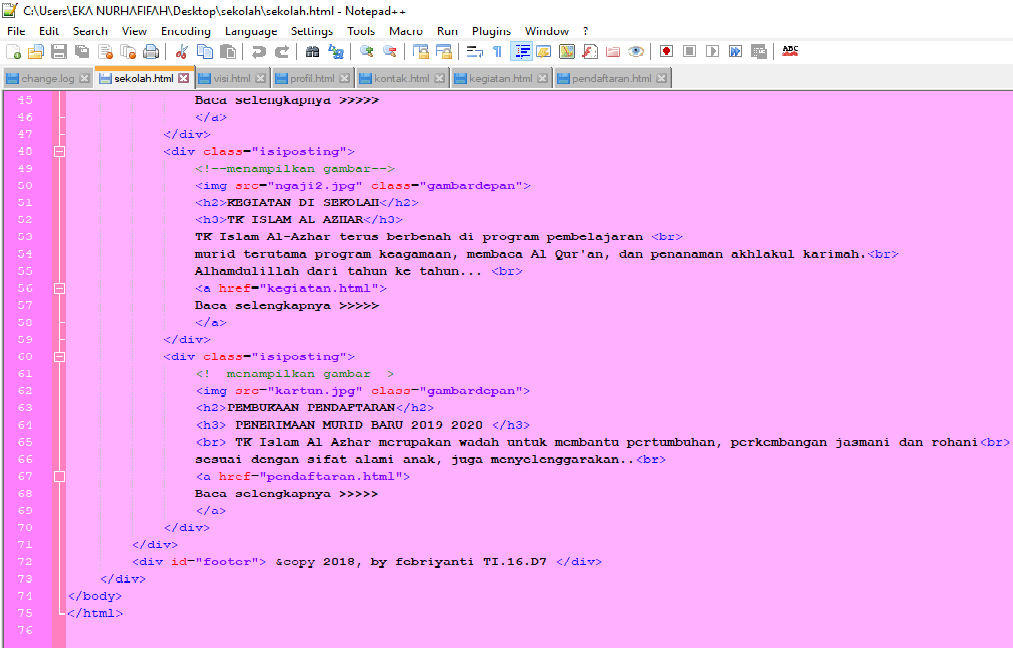 Belajar membuat web html + css dengan tema sekolah