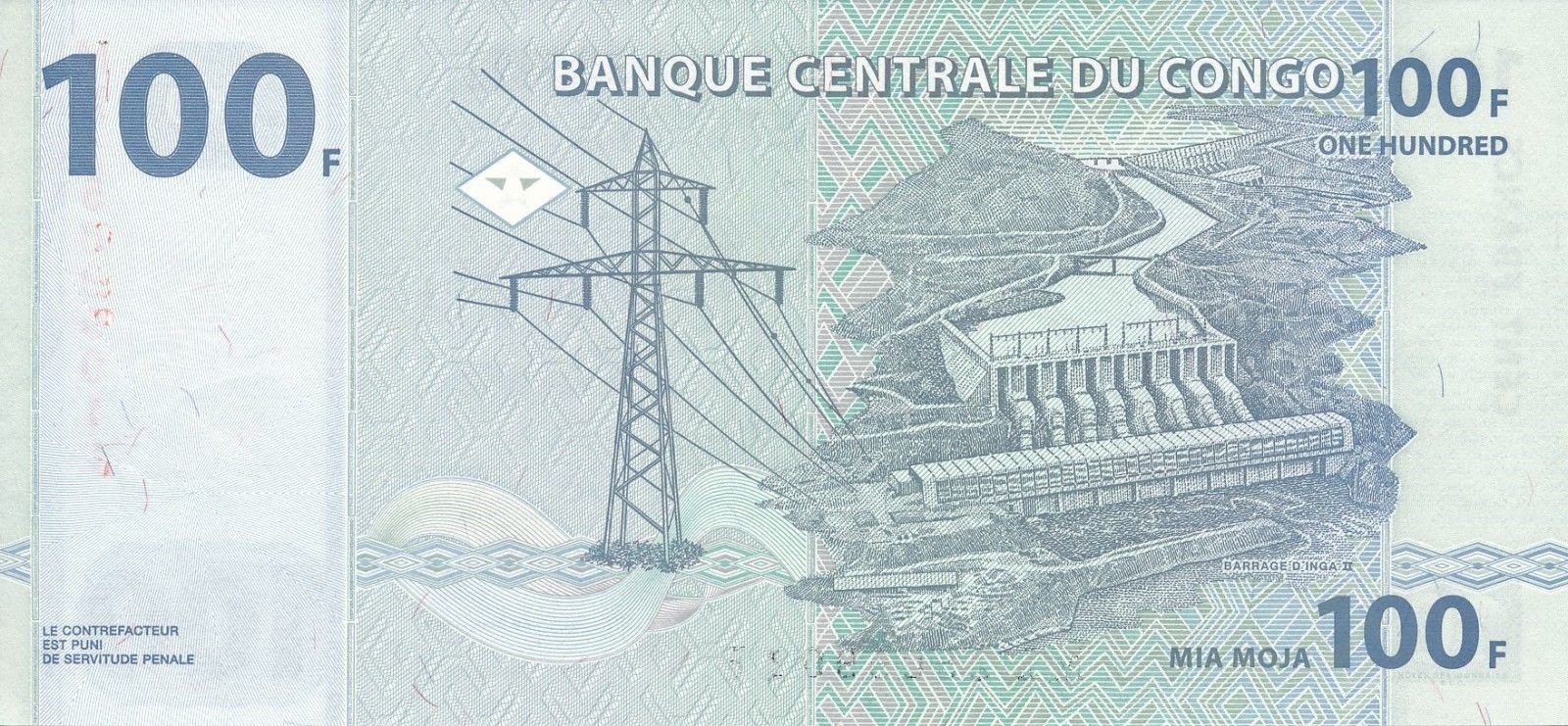 Congo Democratic Republic 100 Congolese francs banknote 2007 Elephant ...