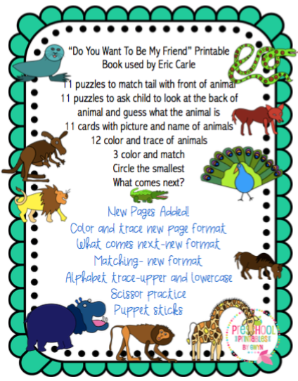 "Do You Want To Be My Friend?" book by Eric Carle ~ Preschool Printables