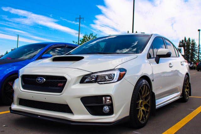 Prestine White Subaru WRX STi 2015 w/ MRR eurotek U02 18x8.5 et40 Rims ...