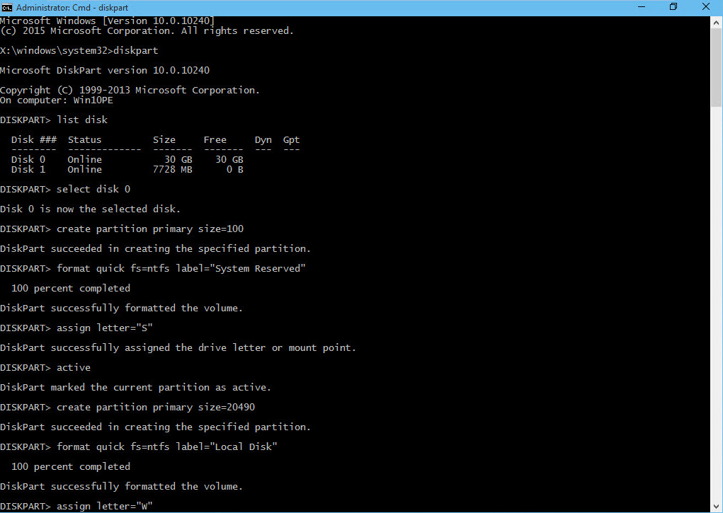 Sử dụng CMD cài đặt Windows 10 trong Windows PE trên hệ thống BIOS Boot