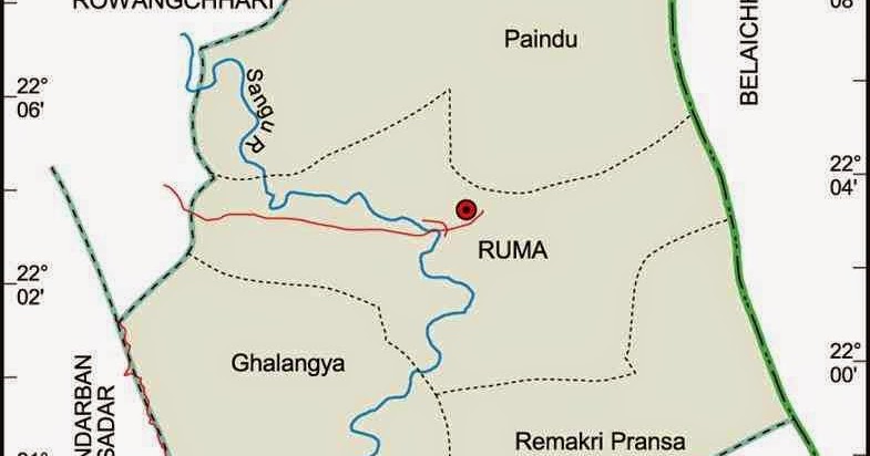 Ruma Upazila Map, Bandarban District, Bangladesh