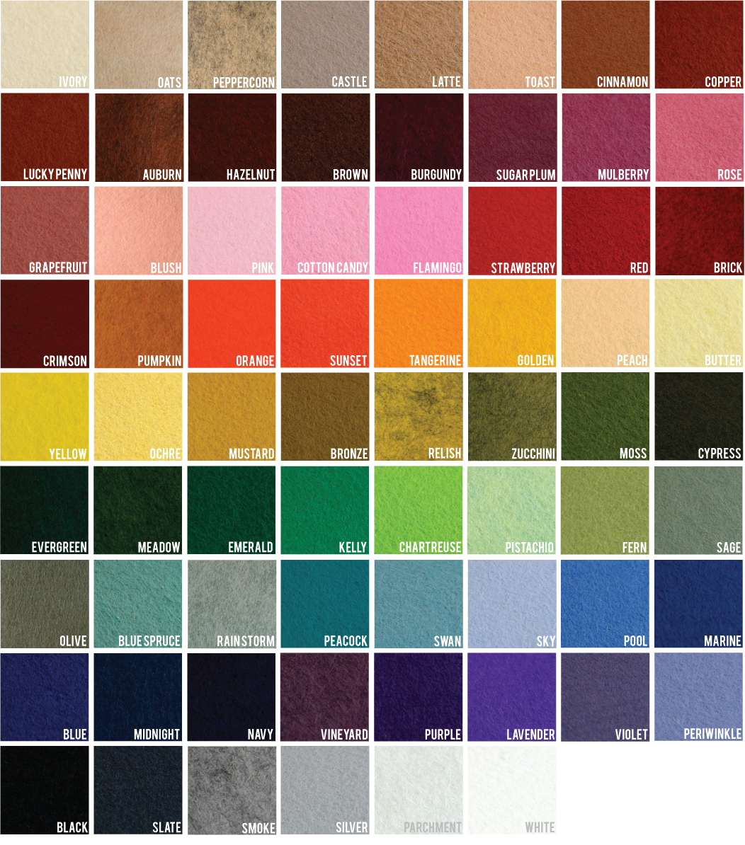 Benzie: A fanfare of felt.: Benzie Color Chart