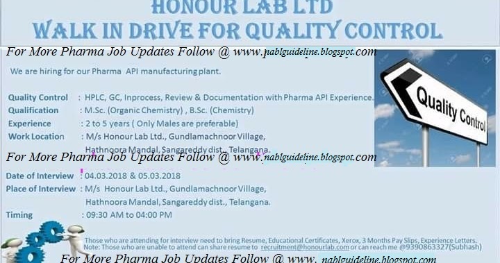 NABL GUIDELINES: Honour Labs Ltd. – Walk-In Interviews For Quality ...