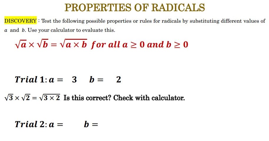 Puzzles and Figures: Rich Tasks 27: Properties of Radicals
