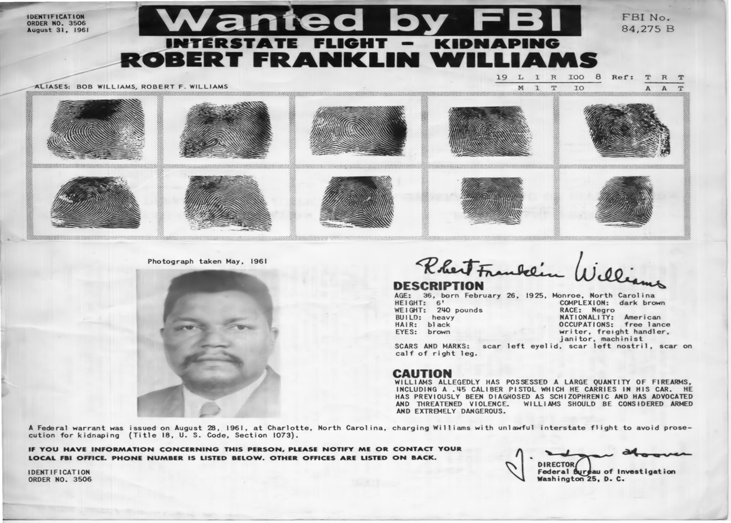 Self Defense in Civil Rights: FBI wanted poster