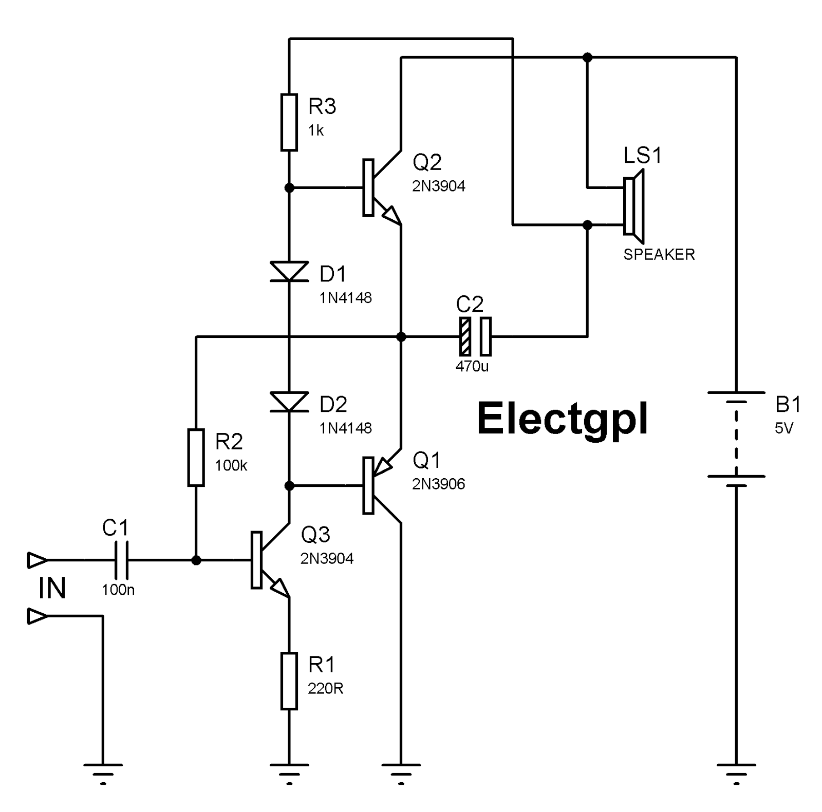 Electgpl Electrónica: Amplificador de 3 transistores a 5V